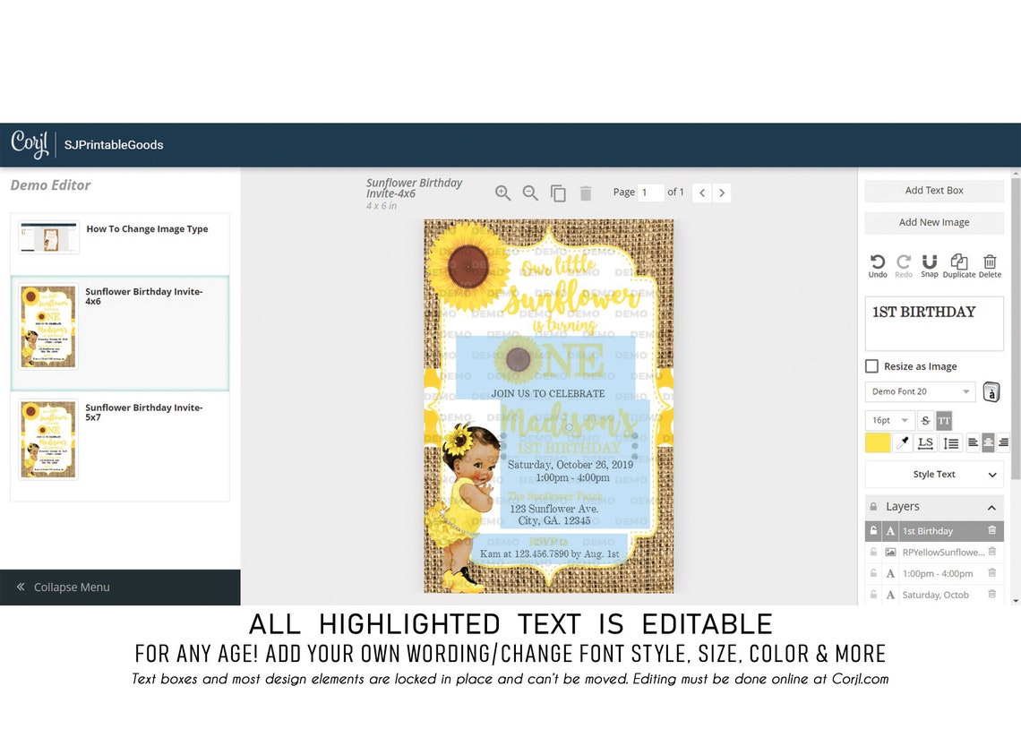 Sunflower Birthday Invitation Sunflower 1st Birthday | Etsy