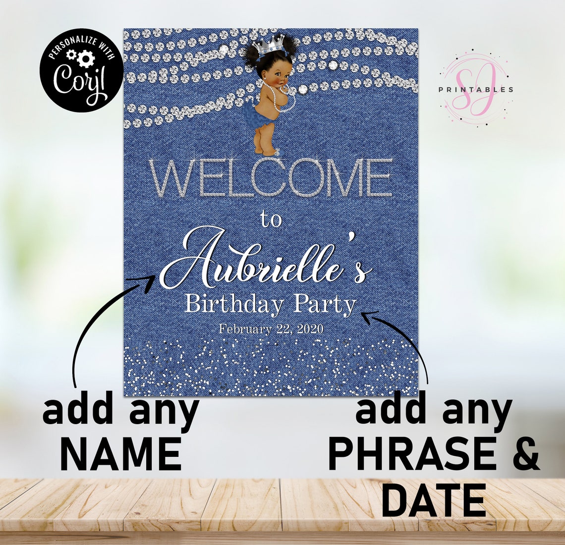 Denim and Diamonds Birthday Welcome Sign Party Decor | Etsy