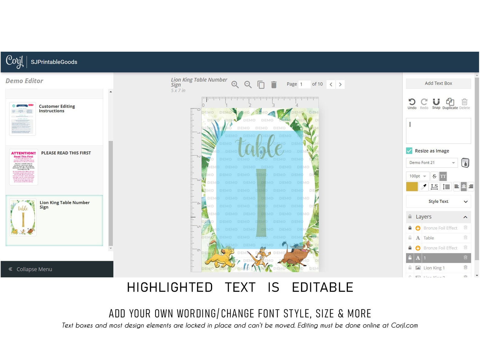 Lion King Table Numbers and Place Cards Template, Lion King Table ...