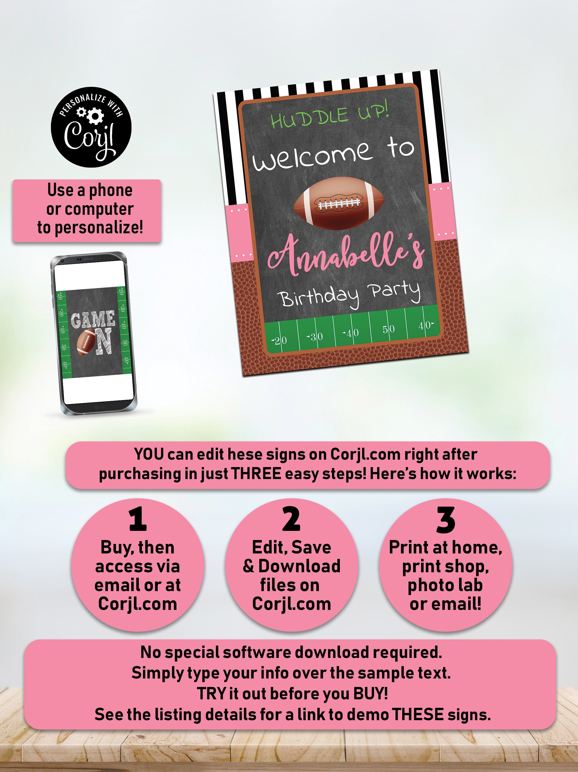 GIRL Football Sign Bundle, Football Birthday Signs, Football Party ...