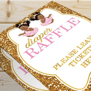 TWINS Pink Princesses Diaper Raffle Sign and Ticket, Pink Gold Diaper ...
