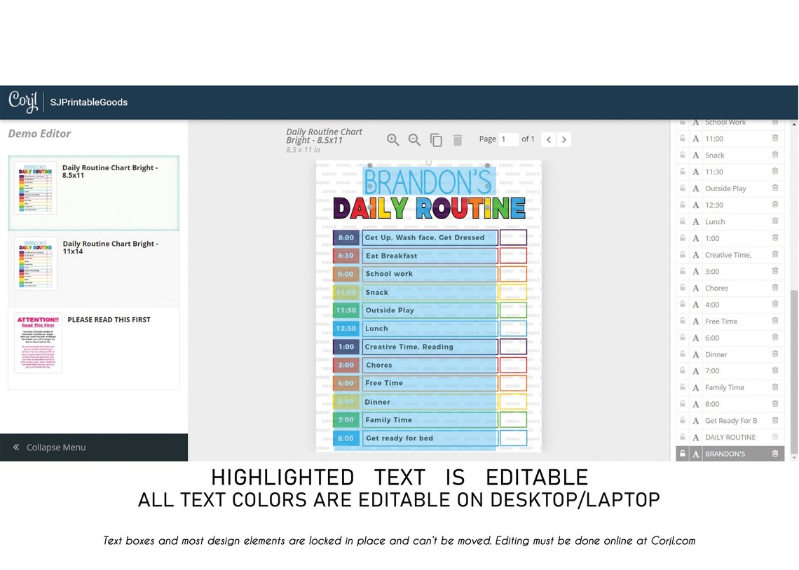 Daily Routine Schedule Bright Color Printable Daily Routine | Etsy