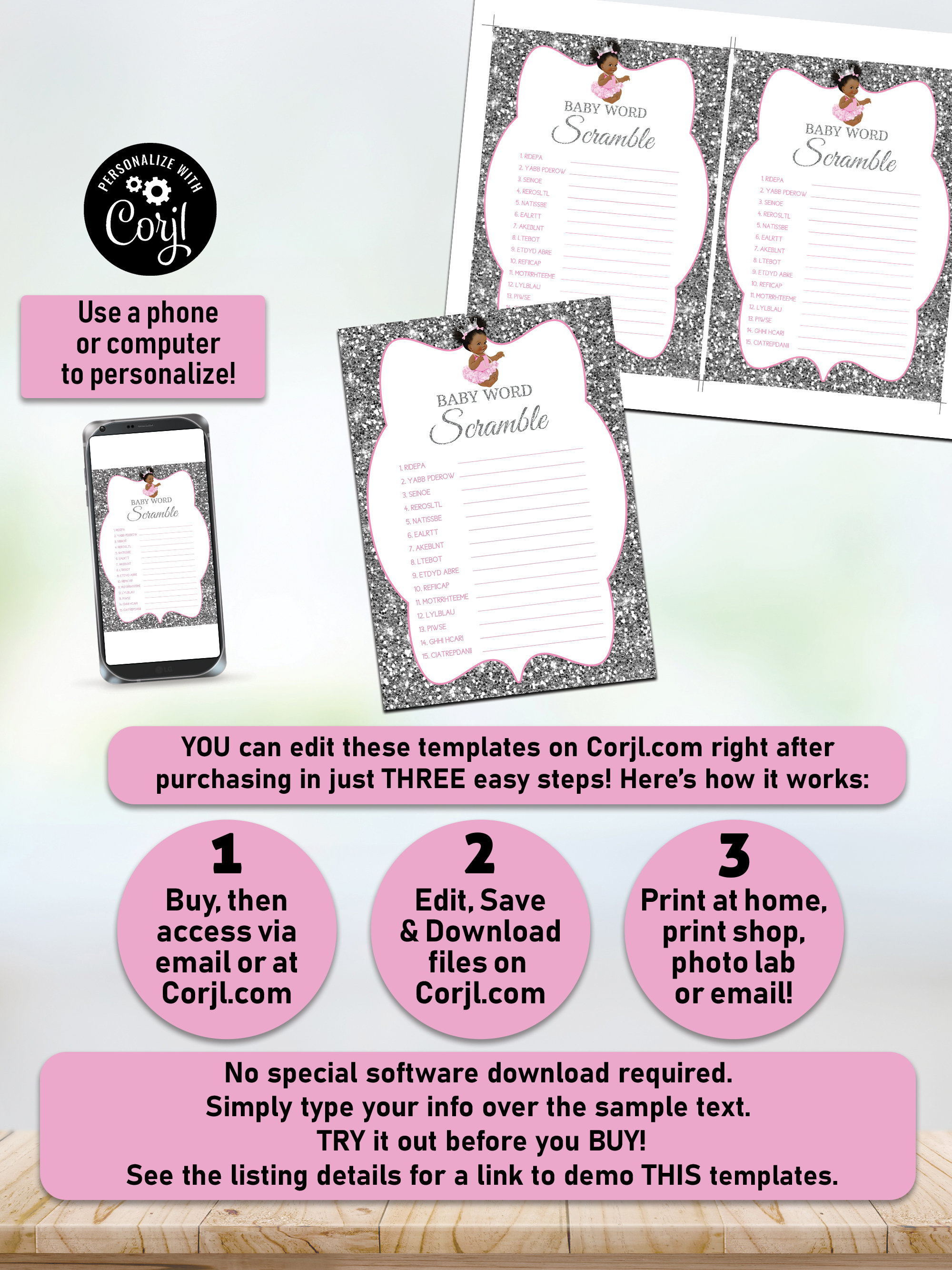 Baby Shower Word Scramble, Word Scramble Card Game, Princess Scramble ...