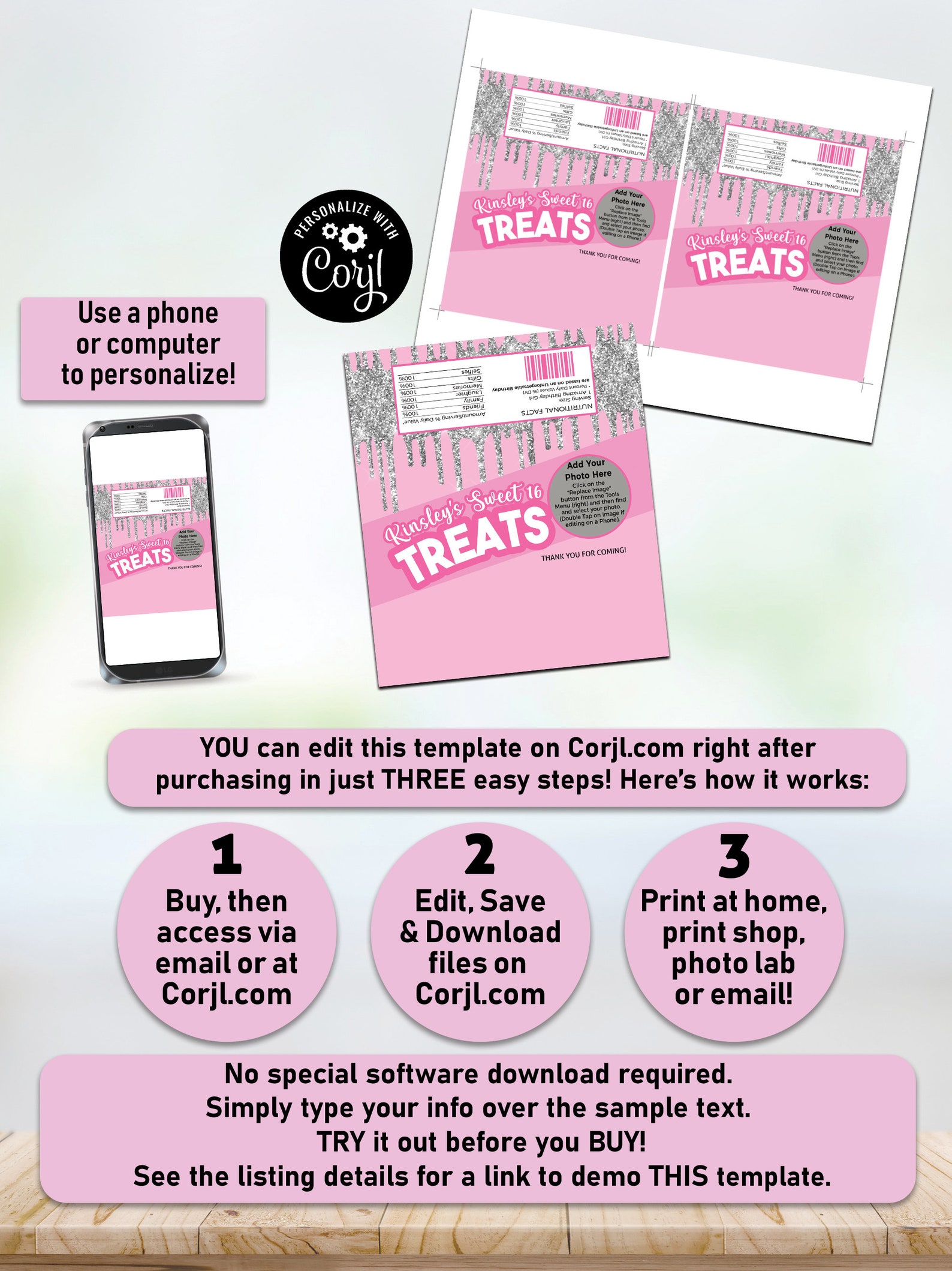 Silver Drip Glitter and ANY COLOR Birthday EDITABLE Rice - Etsy