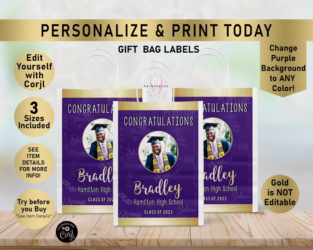 2025 Graduation Gift Bag Labels, Gold Foil and ANY Other Color ...