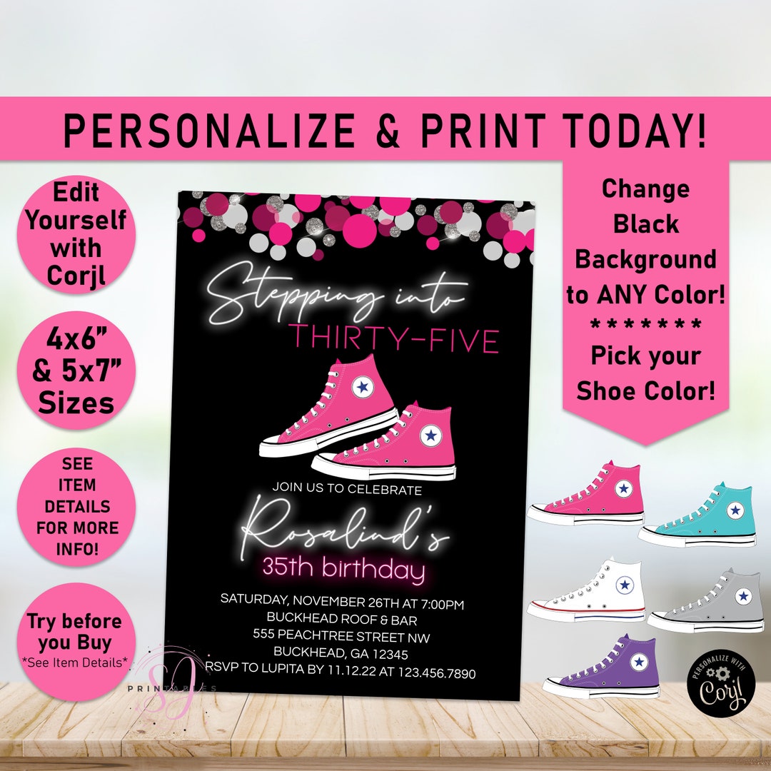 Stepping Into ANY AGE Hot Pink SNEAKERS Edition Birthday Invitation ...