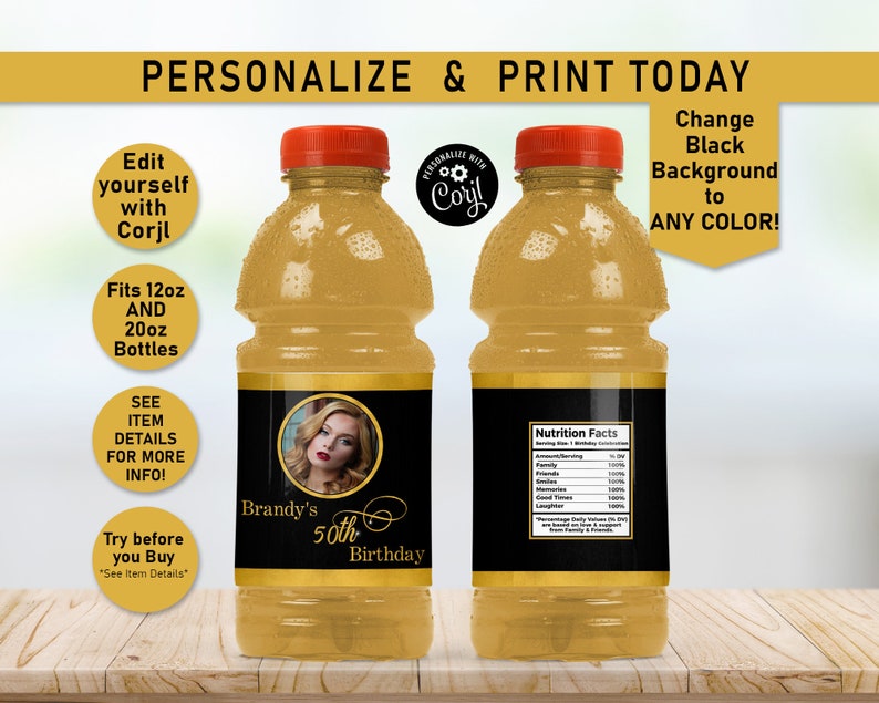 Birthday Gold Foil and ANY COLOR Gatorade Labels 12oz 20oz - Etsy