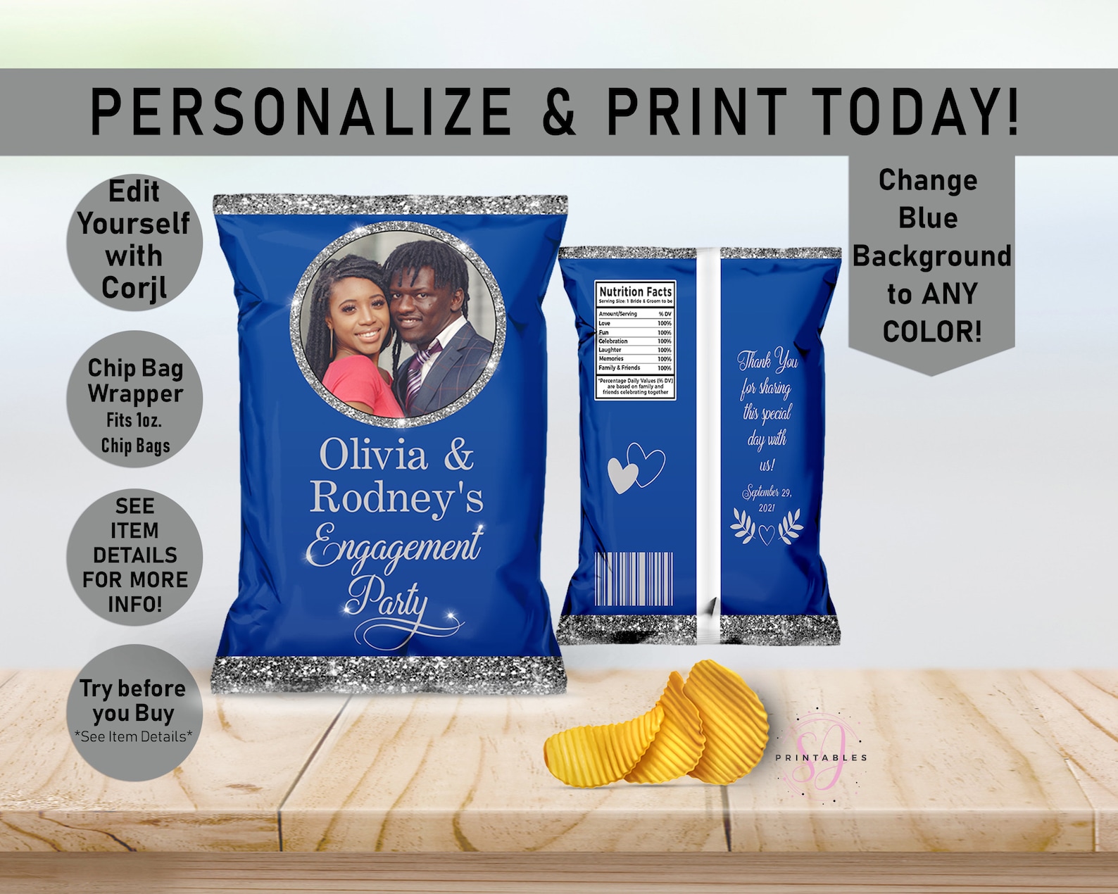 Engagement Party Chip Bag ANY COLOR and Silver Glitter - Etsy