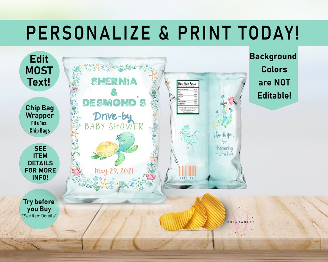 Under the Sea Baby Shower EDITABLE Chip Bag, Ocean, Nautical, Printable ...