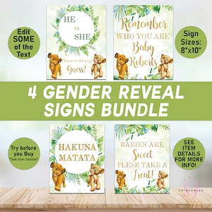 Simba and Nala Gender Reveal PRINTABLE Sign Set, Sign Bundle, Lion King ...