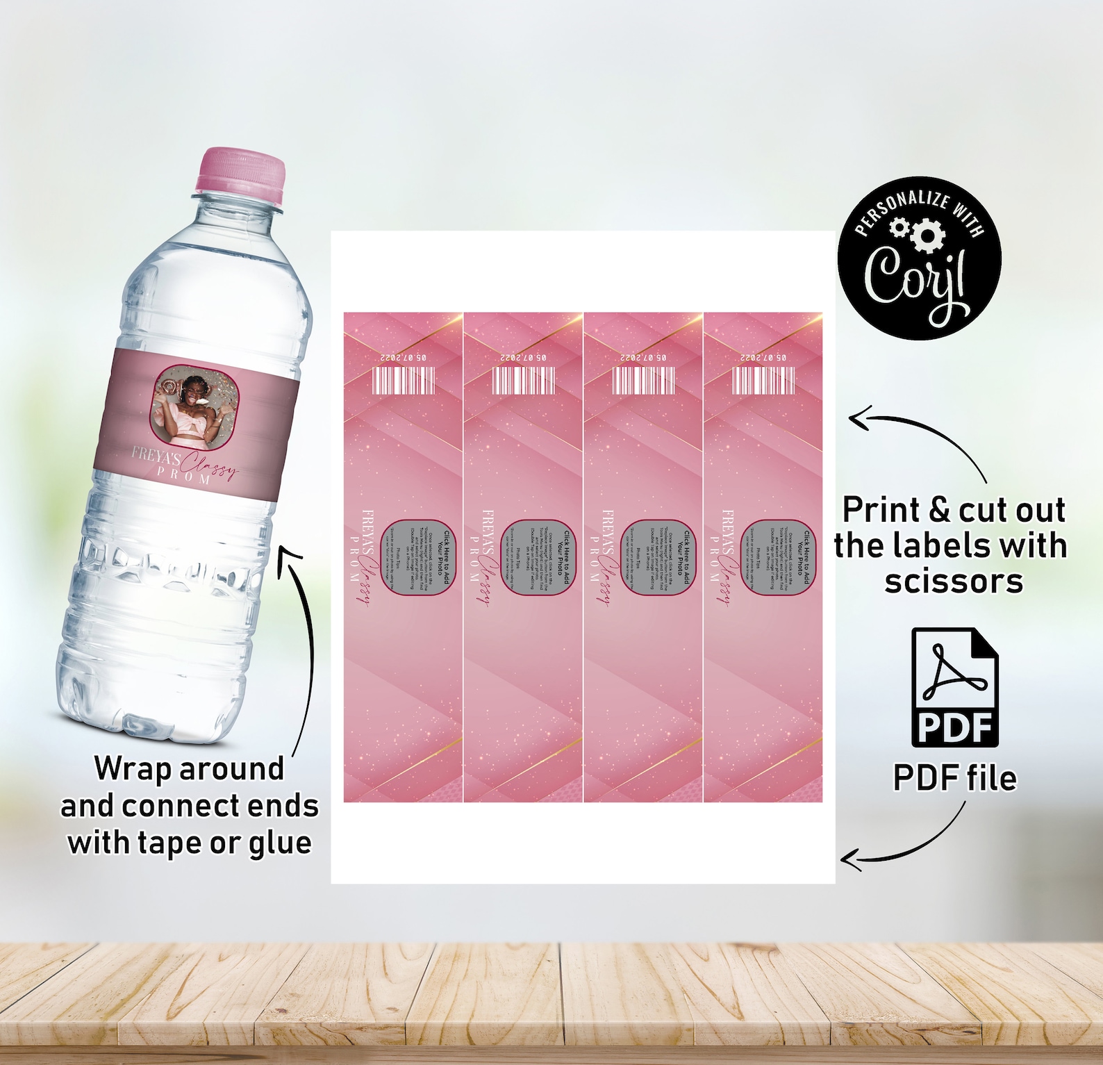Pink and Gold PROM Send off Water Bottle Labels Classy Prom - Etsy