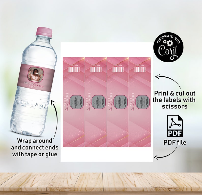 Pink and Gold PROM Send off Water Bottle Labels Classy Prom - Etsy