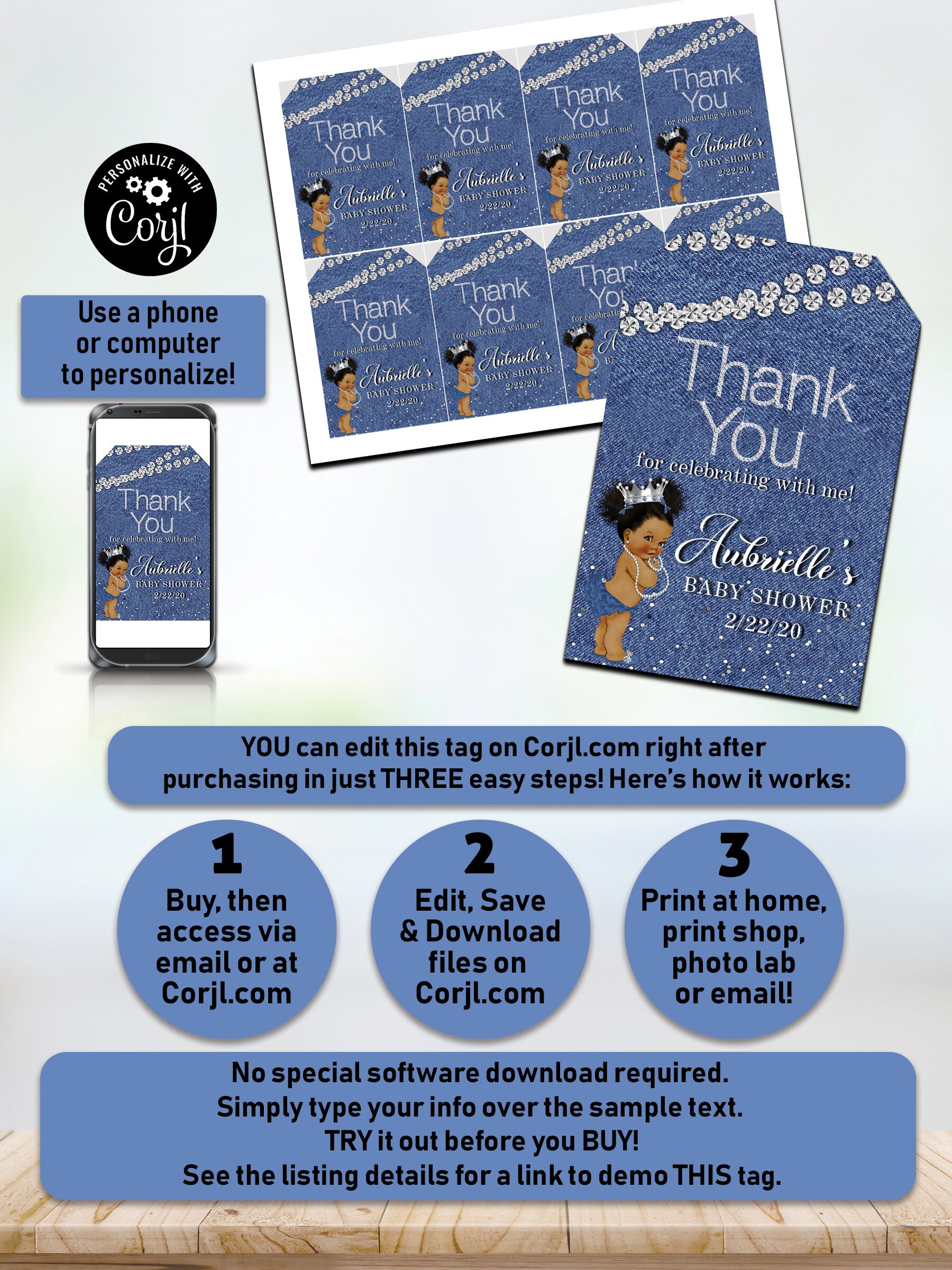 Denim and Diamonds Gift Tags Party Favor Tag Princess Favor - Etsy