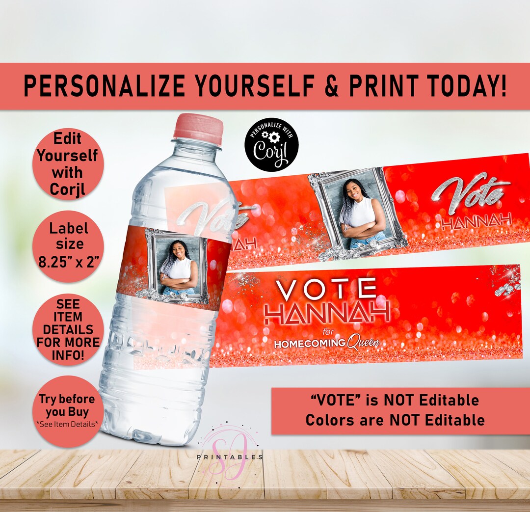 Red and Silver Homecoming Campaign Water Label, Homecoming Queen, Hoco ...