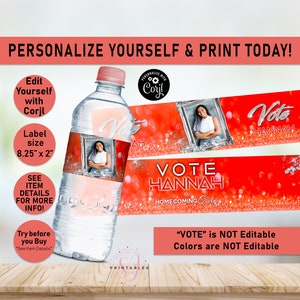 Red and Silver Homecoming Campaign Water Label, Homecoming Queen, Hoco ...