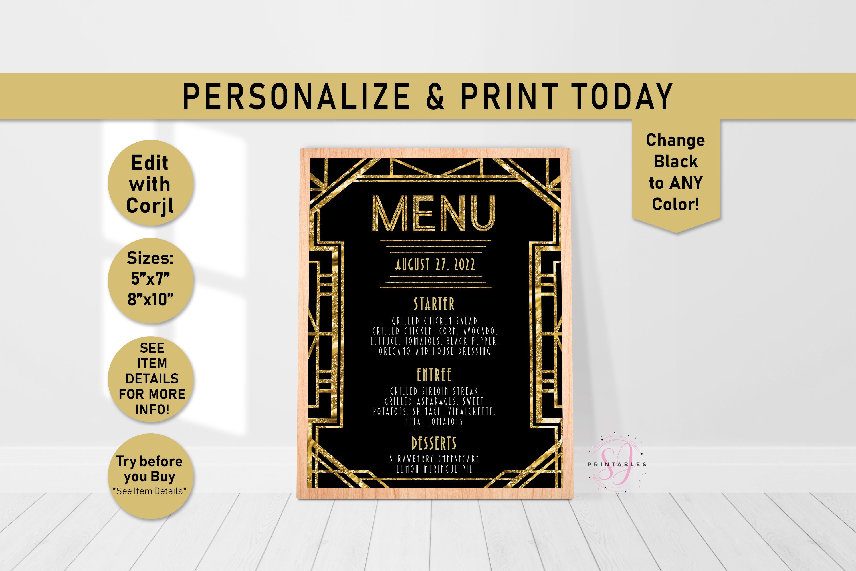 Editable MENU Sign Printable Art, Gatsby Food Menu, Gatsby Wedding Art ...