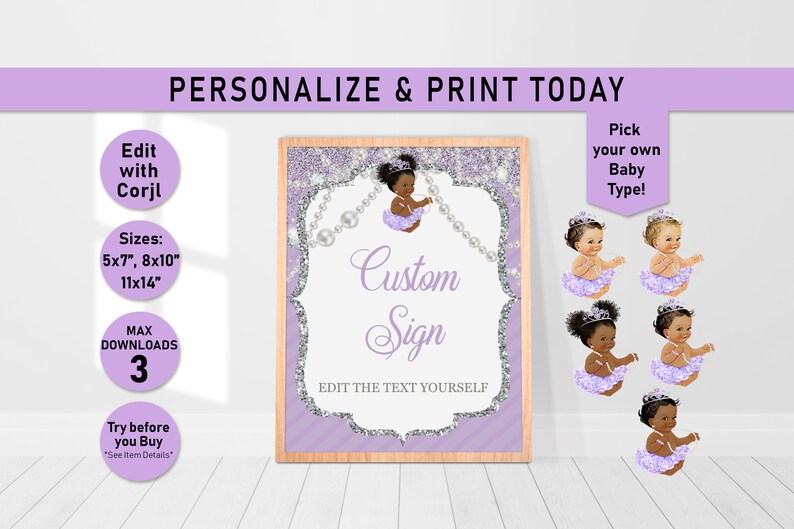 Editable Glitter & Pearls Lavender Sign Template CUSTOM SIGN - Etsy