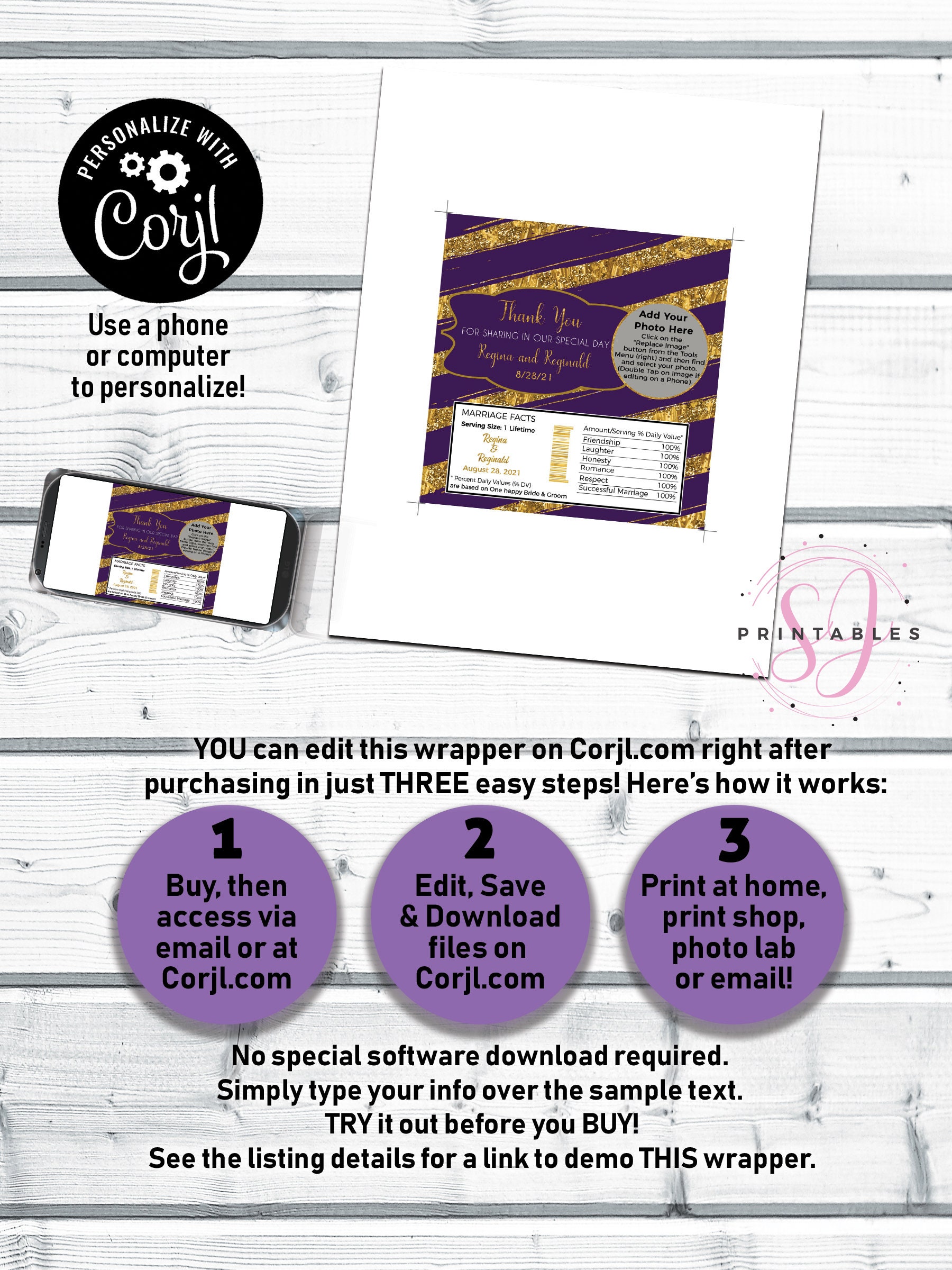 Wedding Chocolate Bar Wrapper Template Gold Glitter and ANY | Etsy