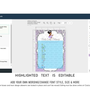 EMOJI Pictionary Baby Shower Game, Glitter & Pearls Lavender Princess ...