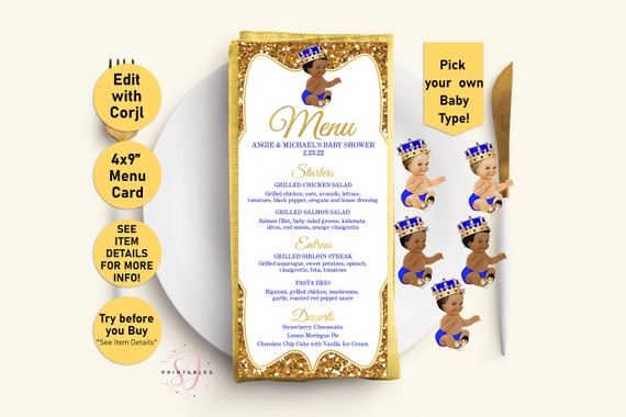 Royal Blue Prince Baby Shower Menu Little Prince Menu Gold | Etsy