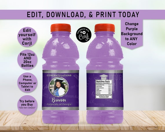 SILVER and ANY COLOR Graduation Gatorade Labels 12oz 20oz - Etsy