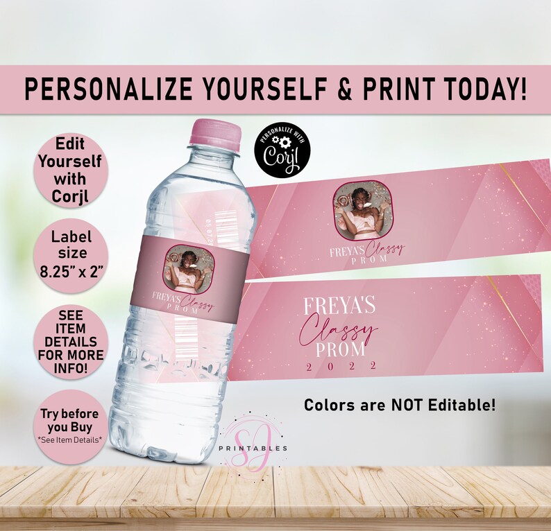 Pink and Gold PROM Send off Water Bottle Labels Classy Prom - Etsy