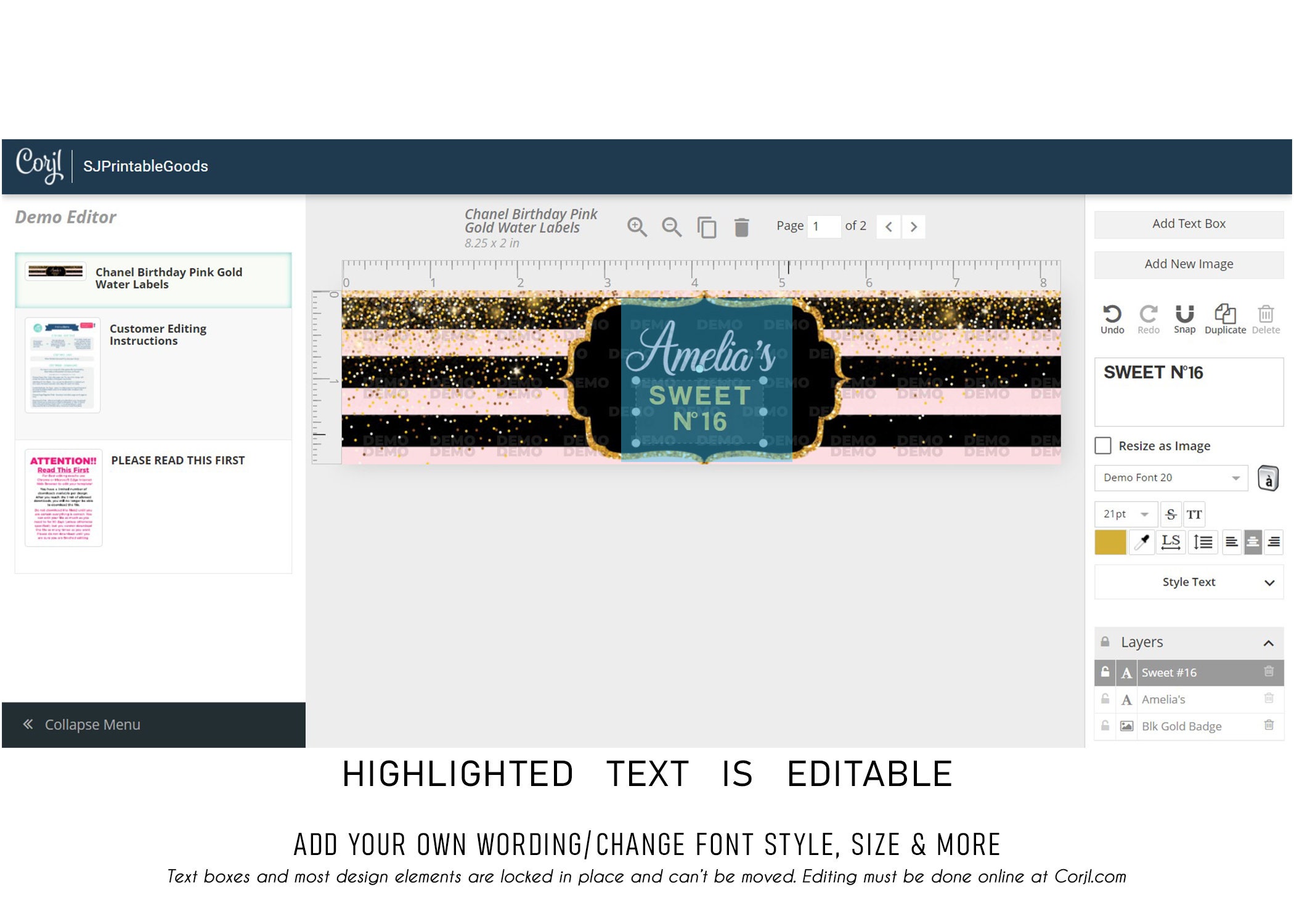 Designer Birthday Party Water Labels ANY AGE Labels Adult | Etsy