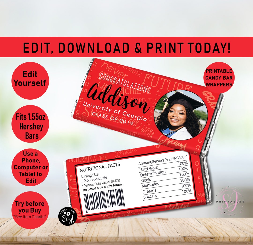 Congratulations Grad Candy Bar Wrapper Red Black White - Etsy