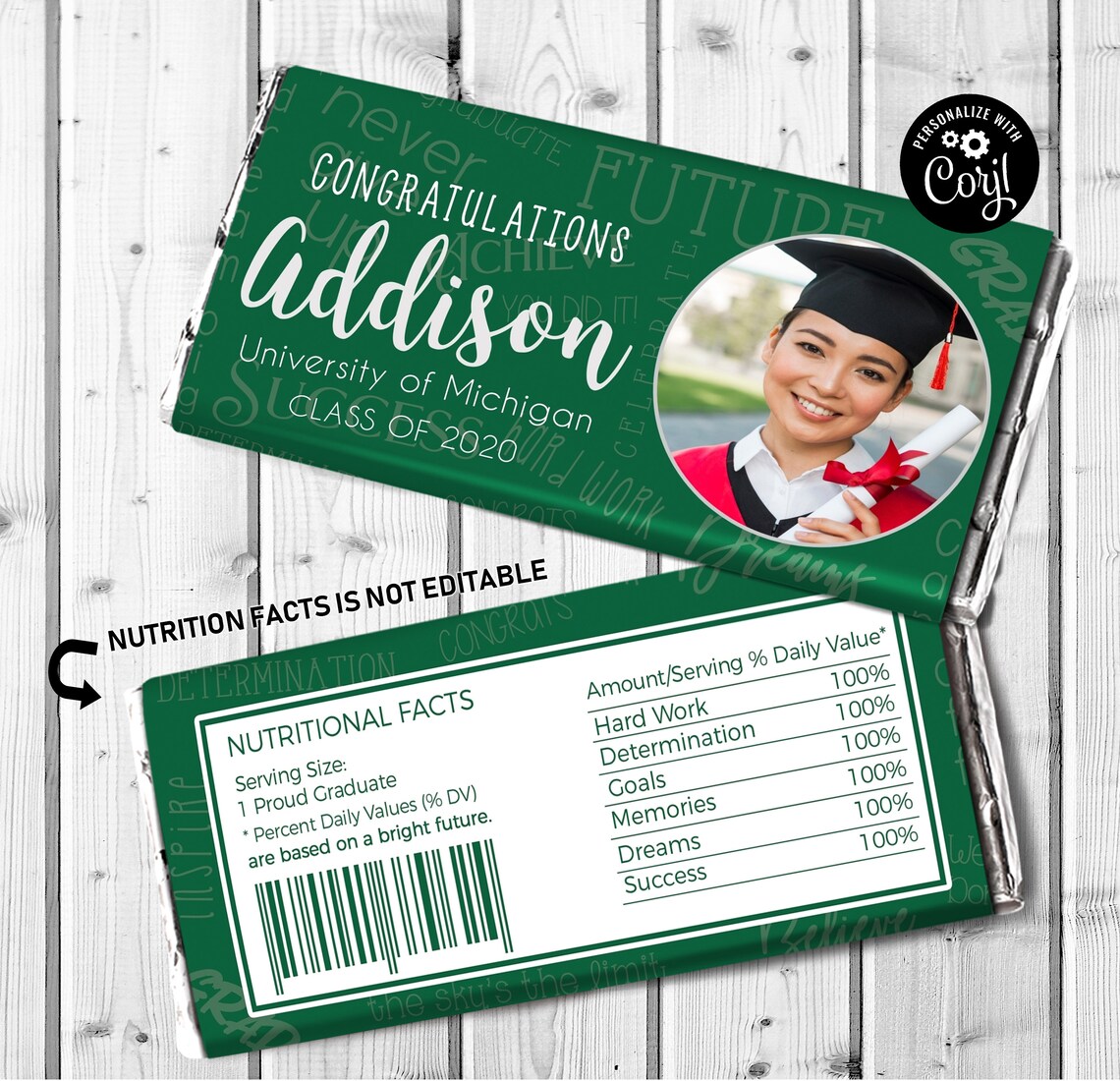Congratulations Grad Candy Bar Wrapper Green White | Etsy