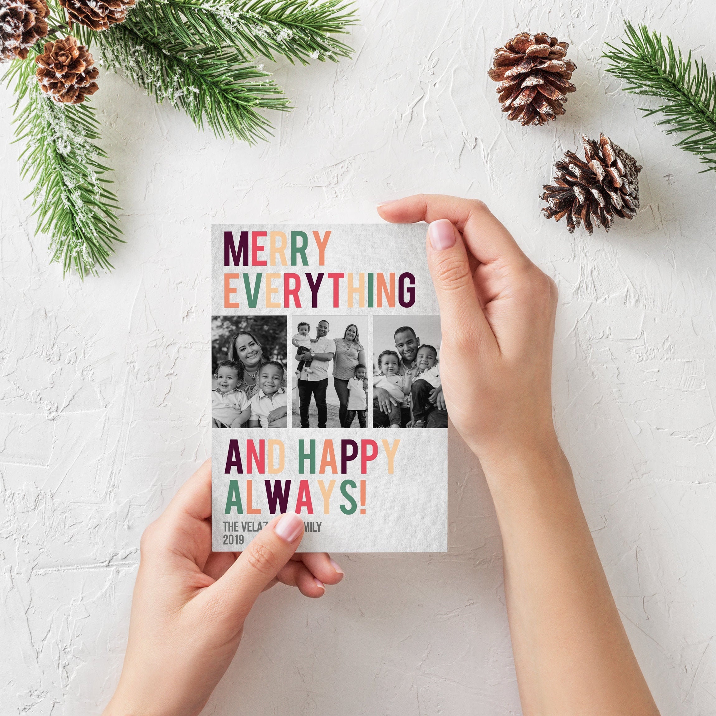 Colorful Christmas Card 3 Photo Christmas Card Template - Etsy