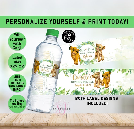 Simba and Nala Gender Reveal Baby Water Labels Lion King - Etsy