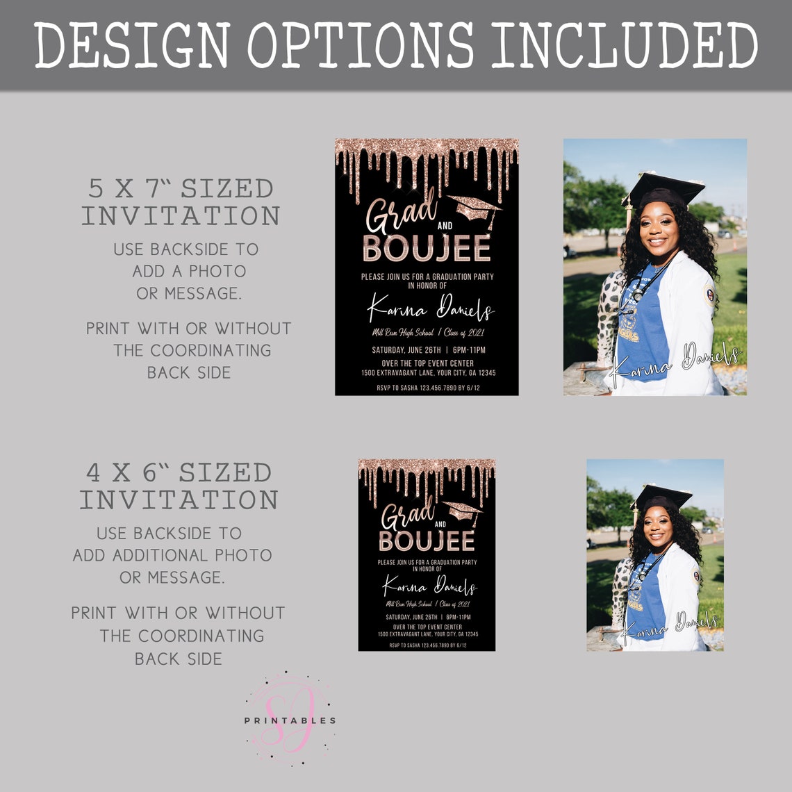 Grad and Boujee Graduation Invitation Rose Gold Glitter Drip - Etsy