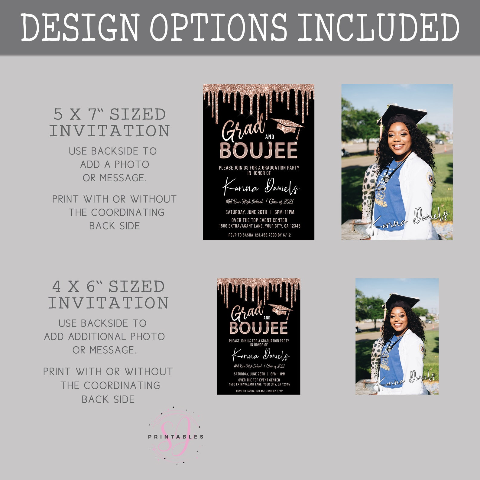 Grad and Boujee Graduation Invitation Rose Gold Glitter Drip - Etsy