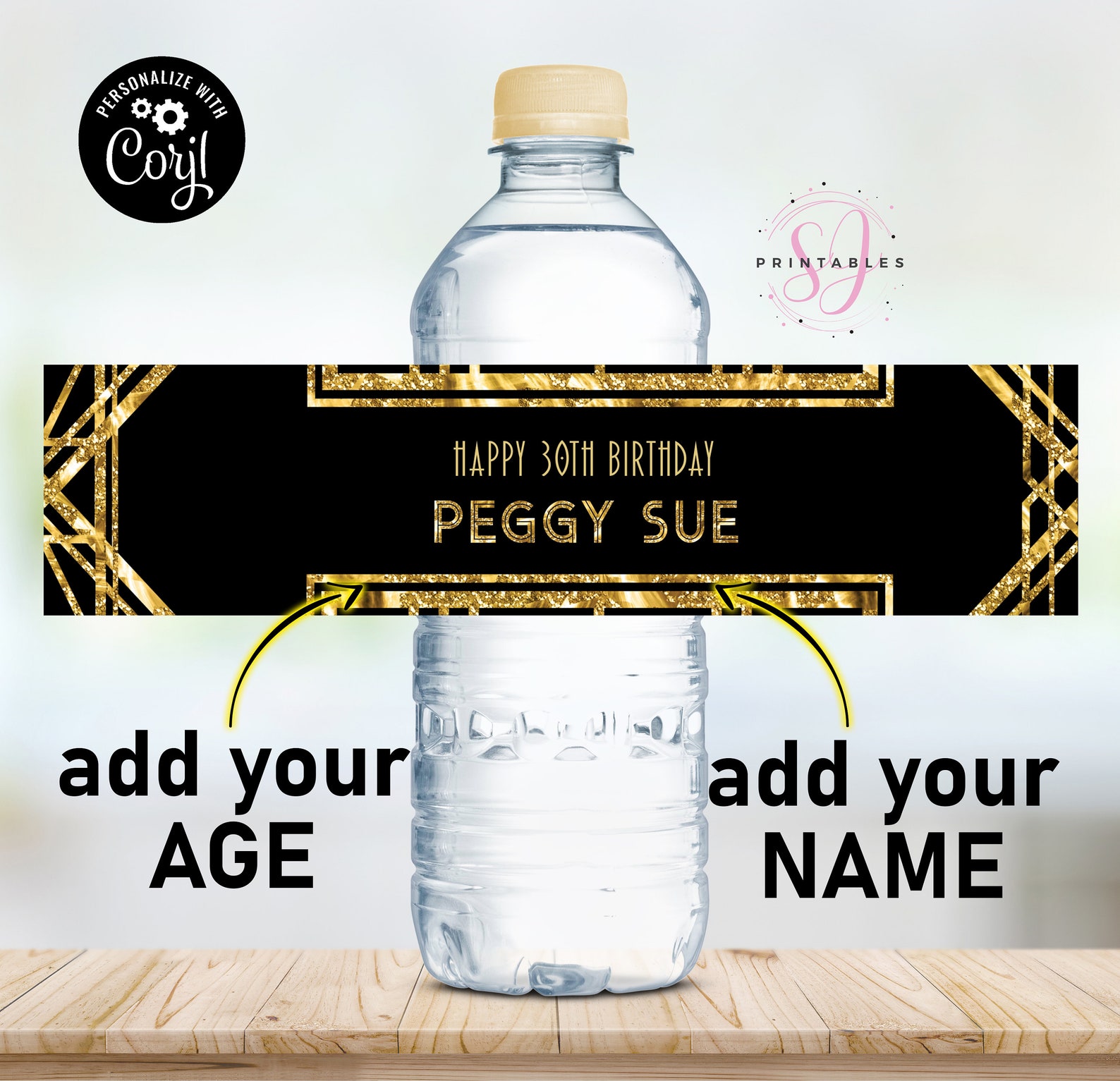 Great Gatsby Art Deco Water Labels, Gold, ANY AGE Labels, Great Gatsby ...