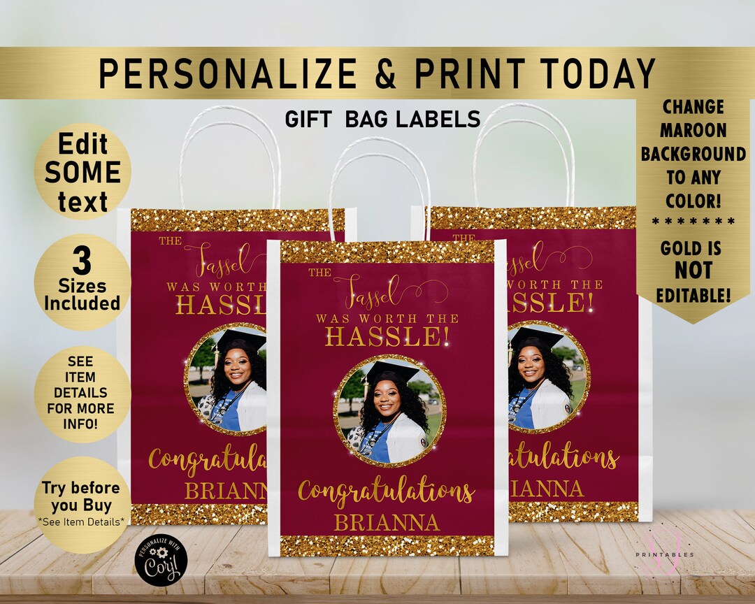 The Tassel Was Worth the Hassle Graduation Gift Bag Labels, Gold ...