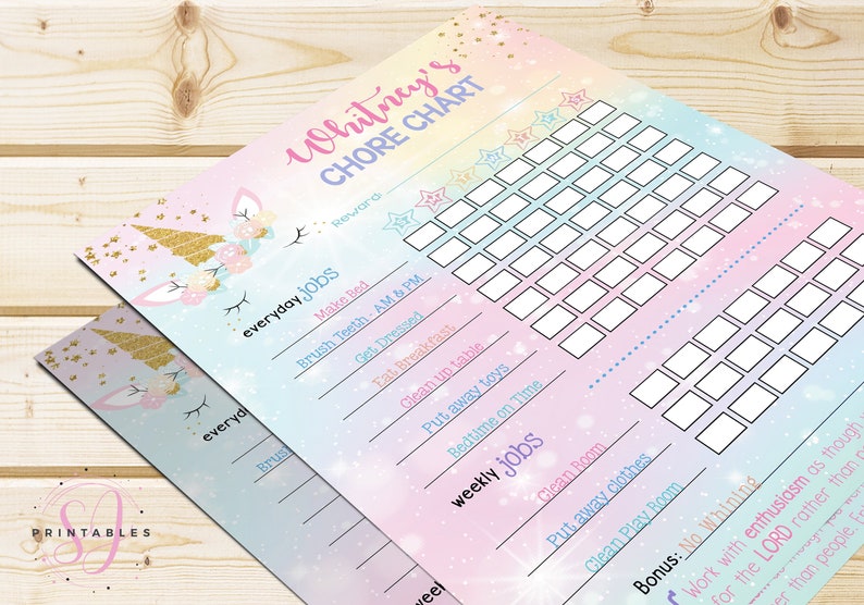 Kids Chore Chart Unicorn Unicorn Girl Reward Chart Daily - Etsy