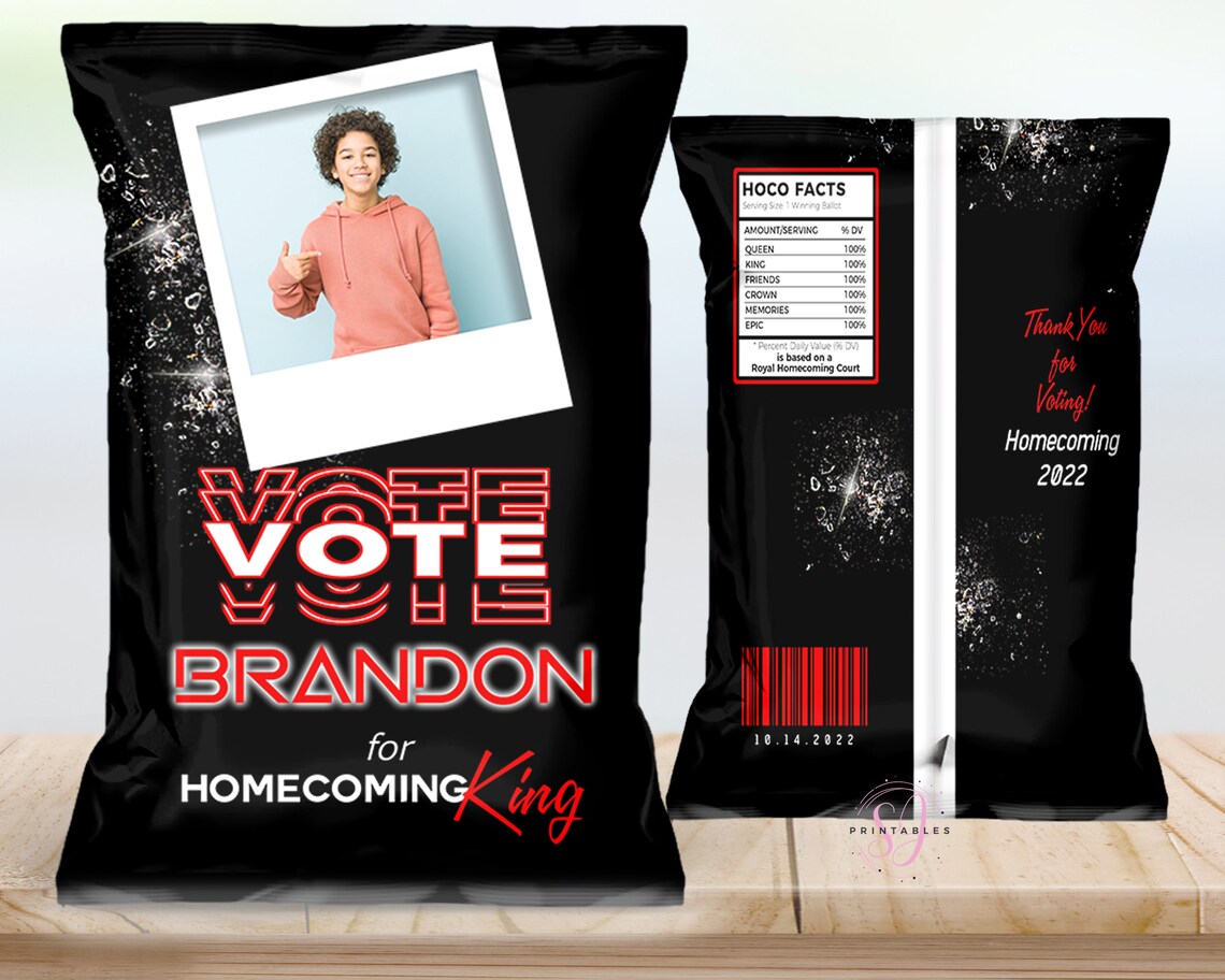 Homecoming VOTE Chip Bag Wrapper, Any Color Homecoming Favor Bag, Photo ...