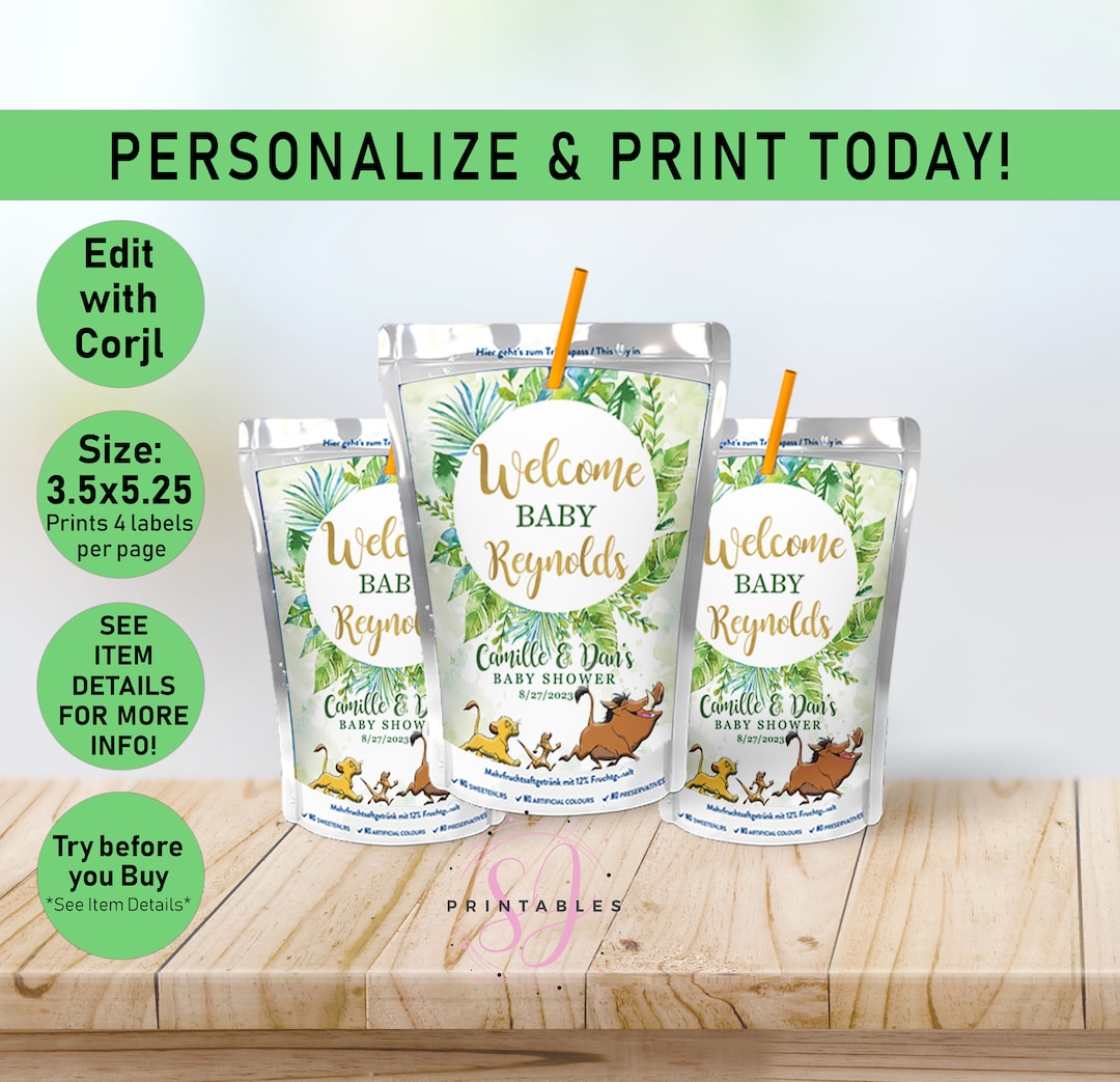 Lion King BABY SHOWER Juice Pouch Labels, Simba Juice Labels, Lion King ...