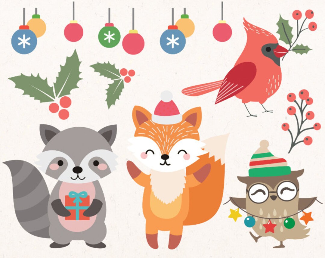 Christmas Clip Art, Holiday Winter Set, Christmas Card, Woodland ...