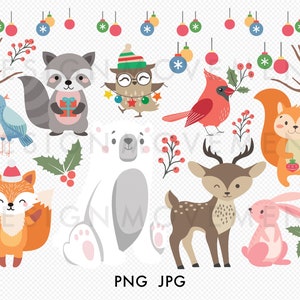 Christmas Clip Art, Holiday Winter Set, Christmas Card, Woodland ...