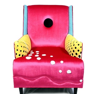 SOLD Reupholstered Pop Art Wingback Chair – Pink Velvet, Retro Woman ...