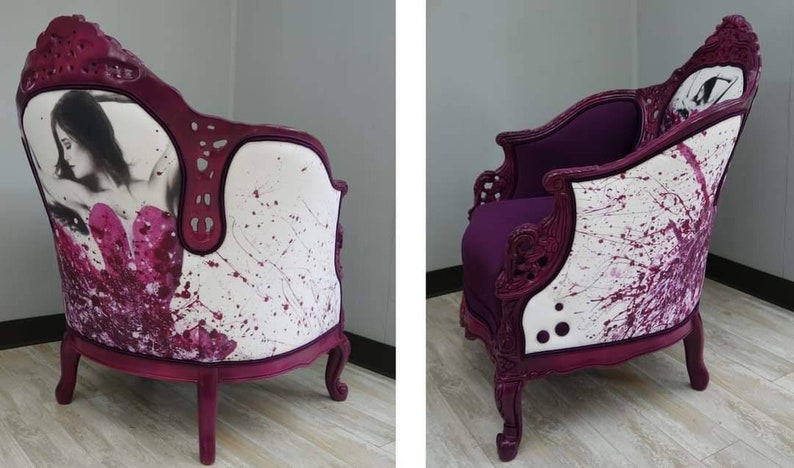 SOLD Vintage Velvet Armchair, Dancer Print, Purple Accent Chair - Etsy