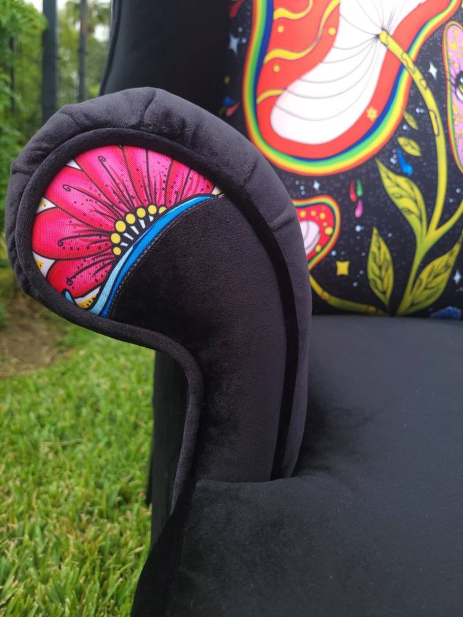 Sold Wingback Chair Upholstered in Psychedelic, Magic Mushroom Print ...