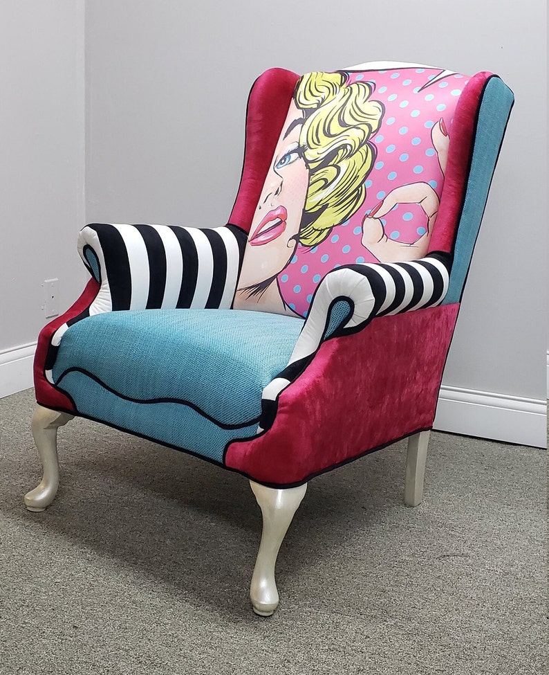 SOLD Pop Art Wingback Chair, Accent Chair, Upholstered Chair - Etsy