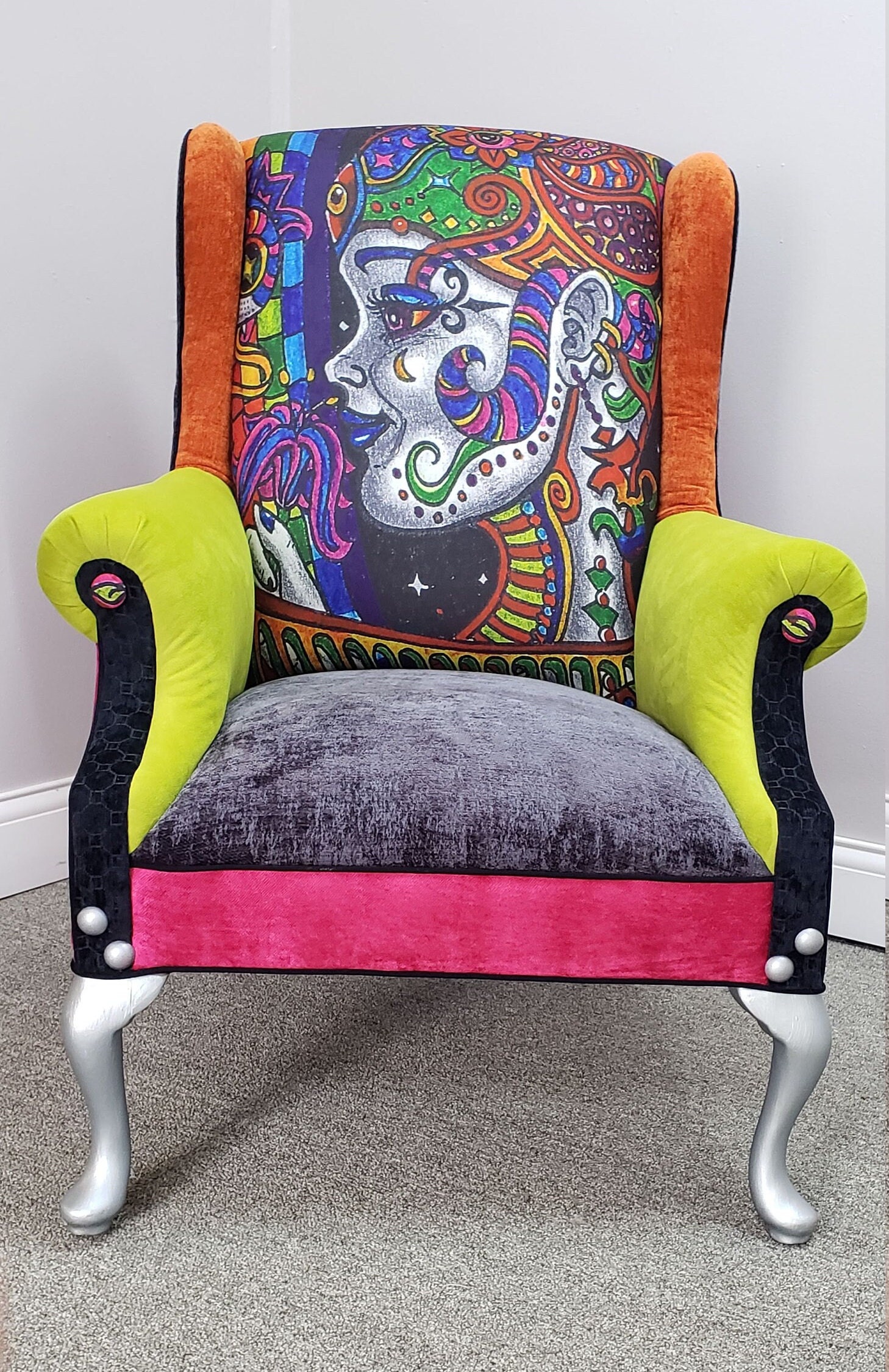 SOLD One of a Kind Accent Chair, Armchair, Wingback Chair, Abstract ...