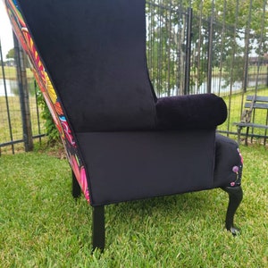 Sold Wingback Chair Upholstered in Psychedelic, Magic Mushroom Print ...