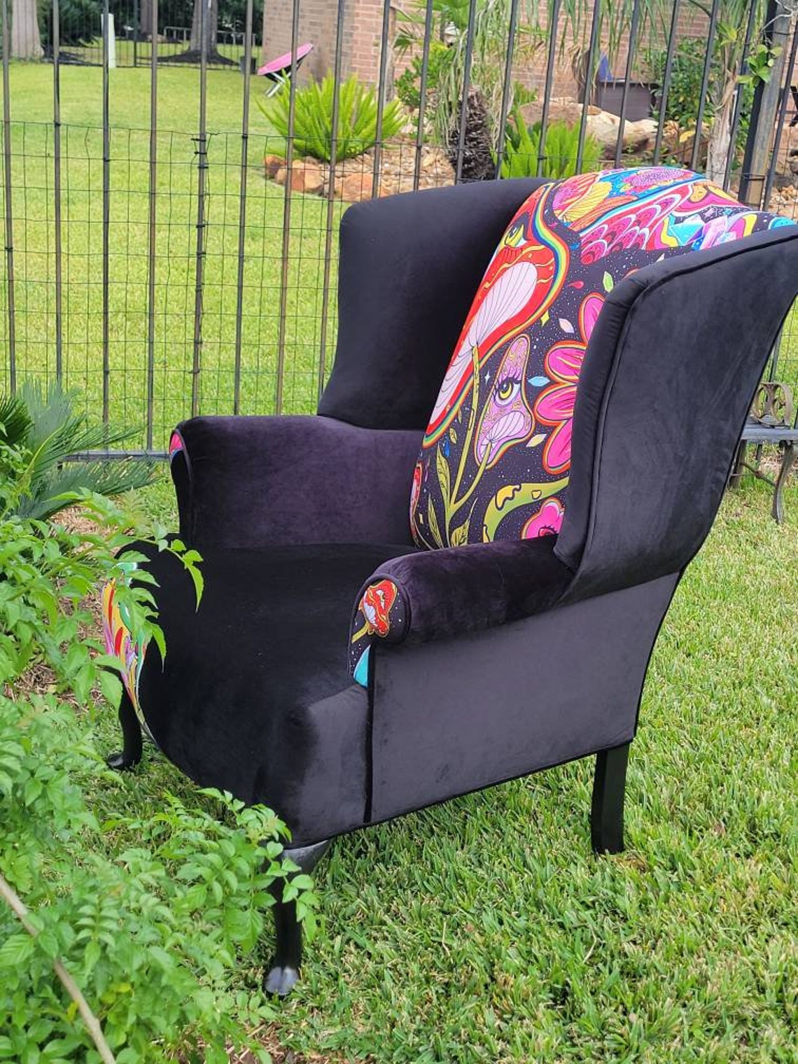 Sold Wingback Chair Upholstered in Psychedelic Magic Mushroom - Etsy