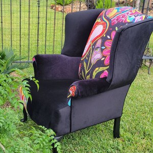 Sold Wingback Chair Upholstered in Psychedelic, Magic Mushroom Print ...