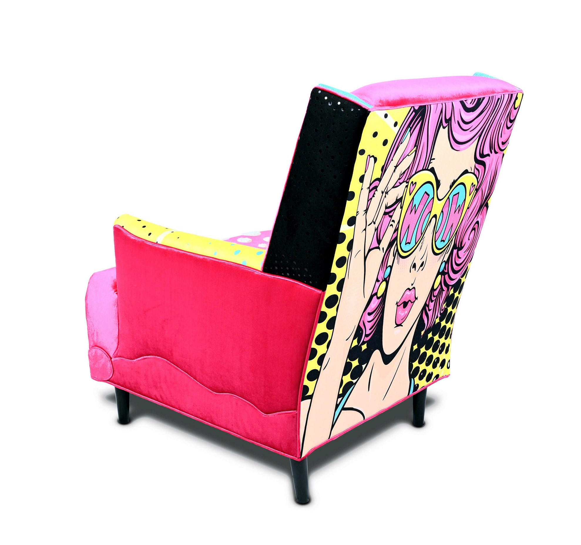 SOLD Reupholstered Pop Art Wingback Chair – Pink Velvet, Retro Woman ...