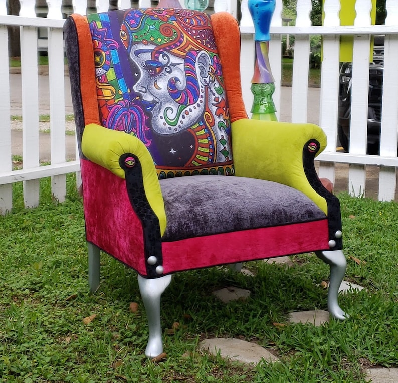 SOLD!!! One of a Kind Accent Chair, Armchair, Wingback Chair, Abstract ...